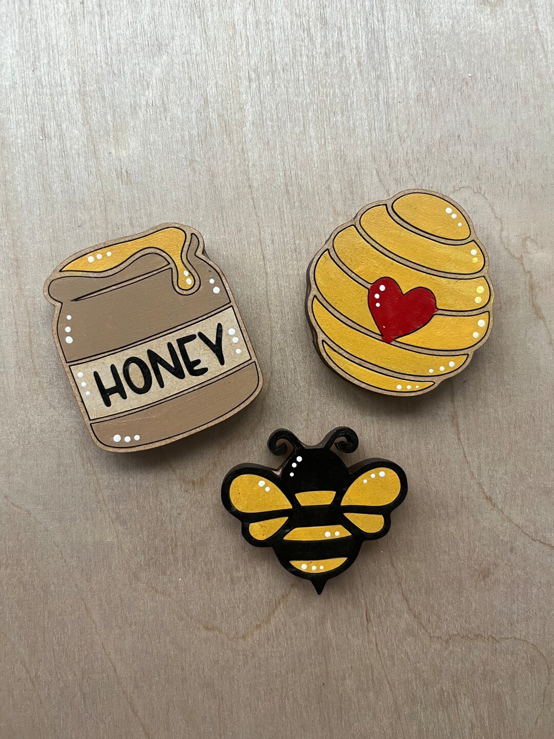 Hand Painted Honey Bee Magnets: Laser Cut Wood, Set of 3 - Etsy