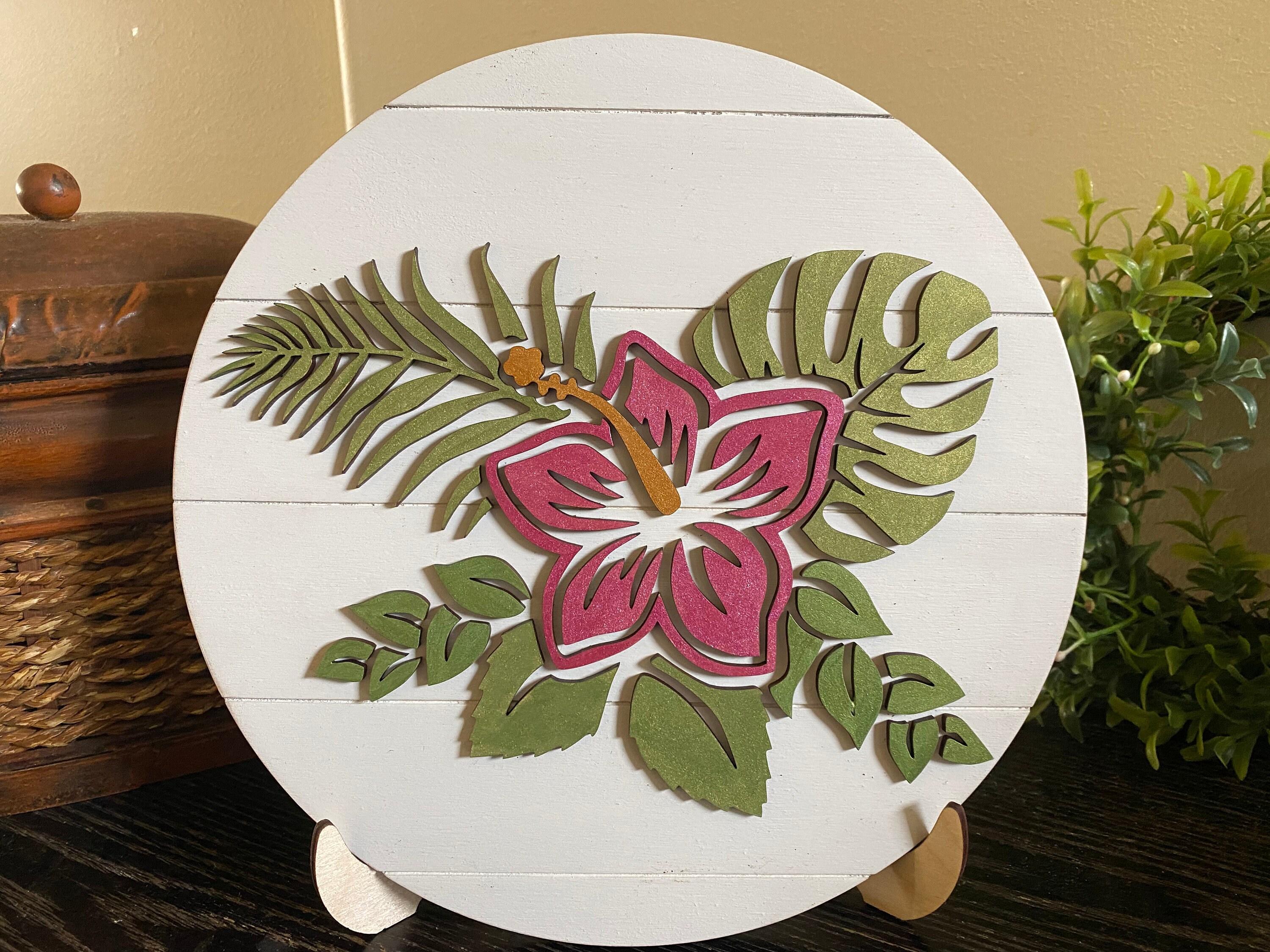 Aloha Hawaiian Flower Round 3D SHIPLAP Sign Laser Farmhouse - Etsy