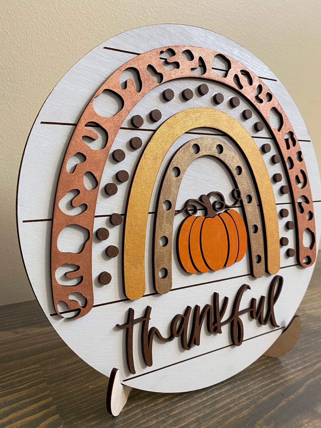 Round Shiplap Thankful Rainbow 3D Wood Sign - Handmade WOOD Decor - Etsy