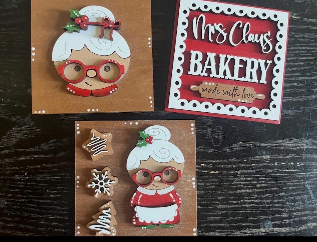 Interchangeable CHRISTMAS Mrs Claus Square Sign: Hand-painted Farmhouse ...