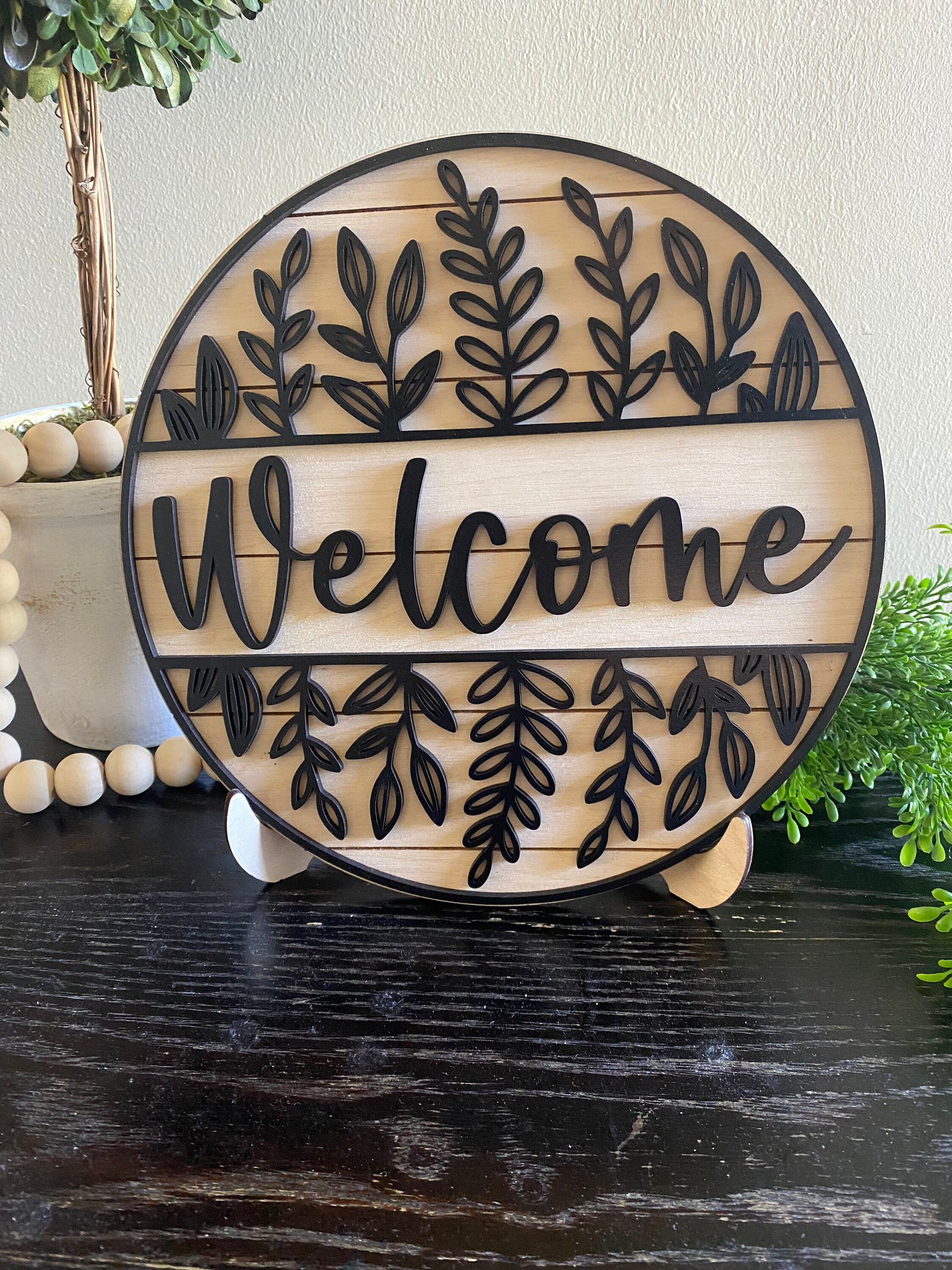 Welcome Sign With Flowers Wood 3D Sign, Decor, Farmhouse - Etsy