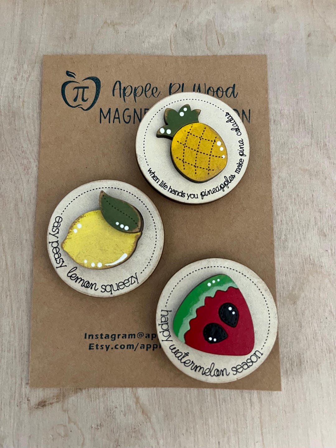 Hand Painted Fruit Magnets: Lemon, Watermelon, and Pineapple (set of 3 ...