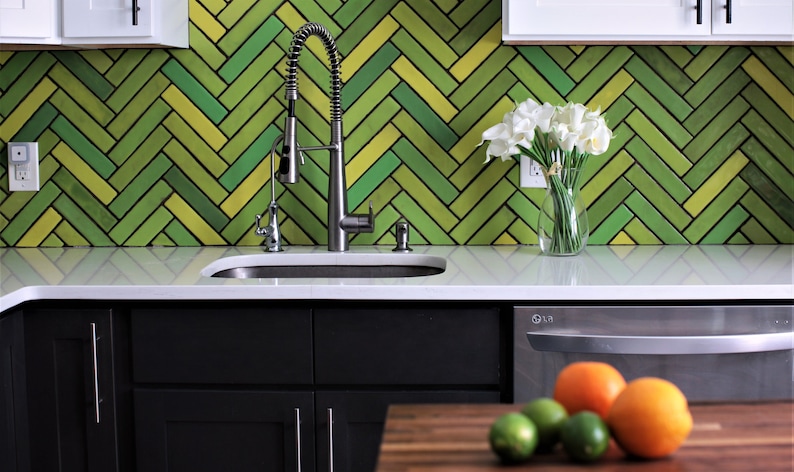 Lemon Lime Handmade Tile: Green, Yellow. Lime, Lemon, Chartreuse.... - Etsy