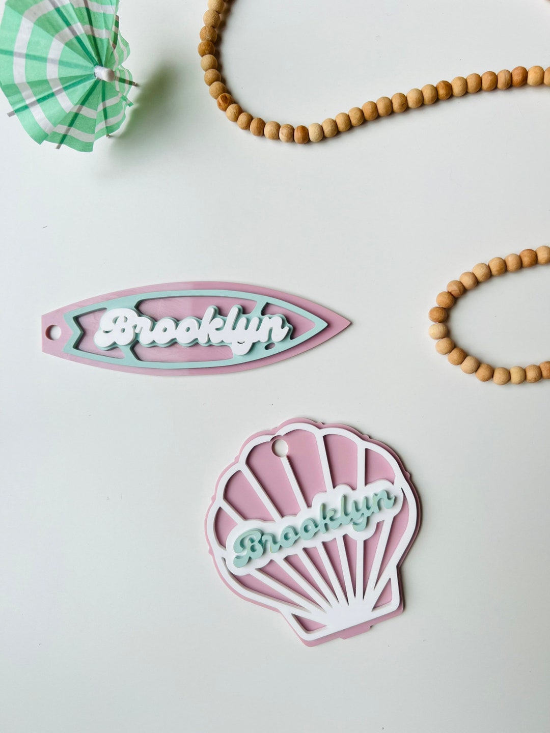 Seashell Personalized Acrylic Tag, Party Favors, Beach Bag Tag, Summer ...