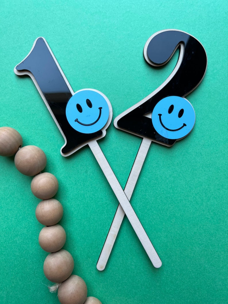 Smiley Face Number Cake Topper- Boy Birthday Cake Topper, Retro Hippie ...