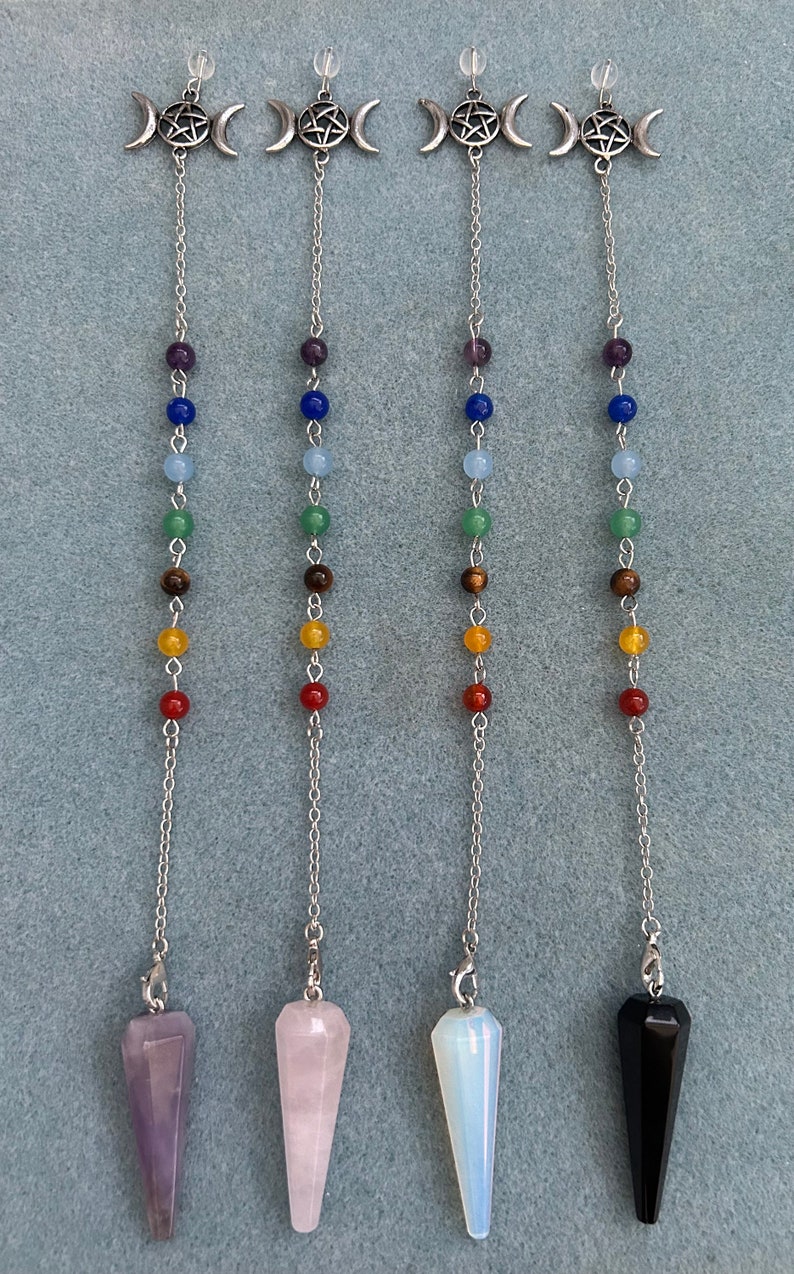 Triple Moon Gemstone Crystal Pendulum With 7 Chakra Accent Beads - Etsy