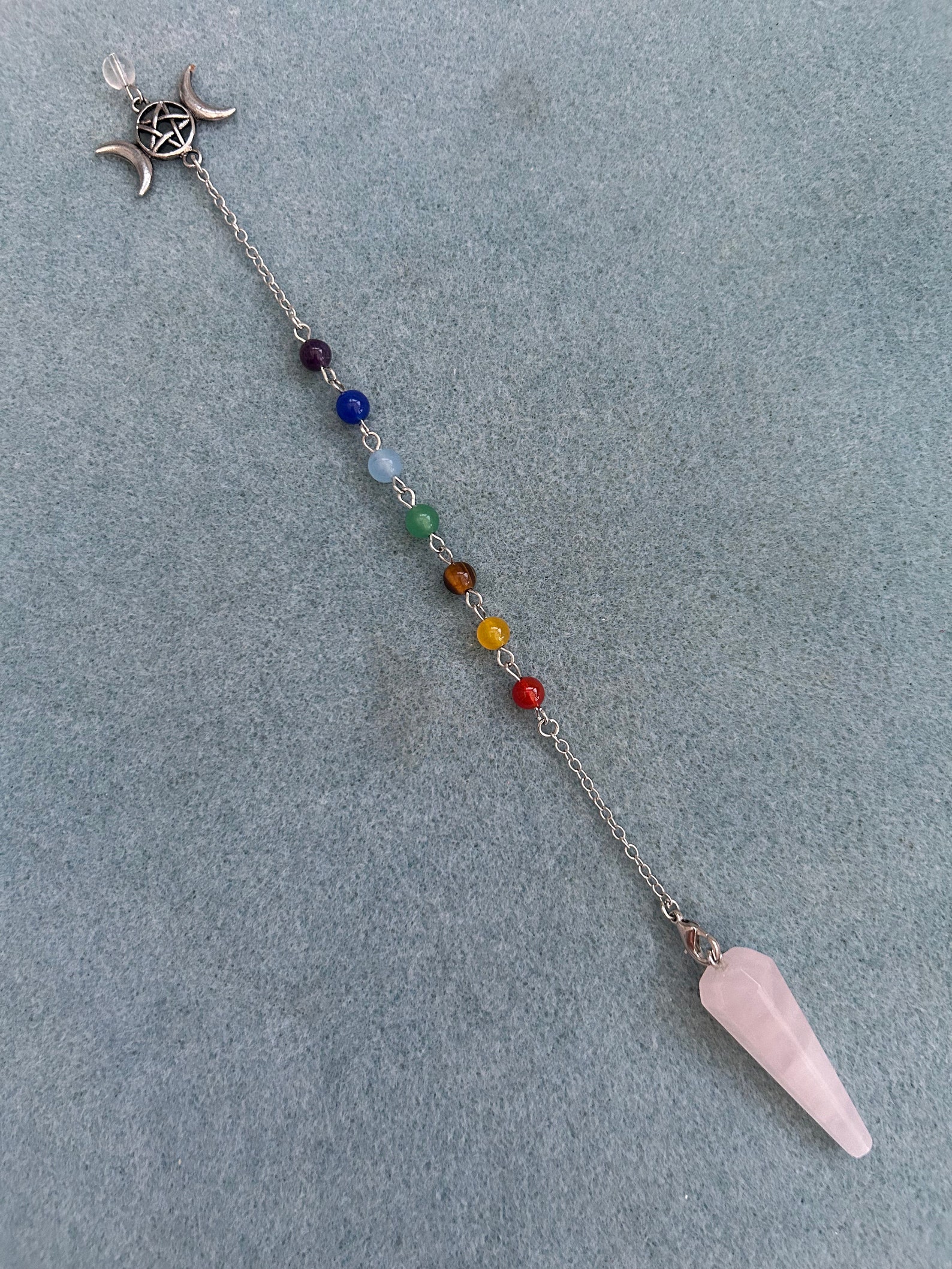 Triple Moon Gemstone Crystal Pendulum With 7 Chakra Accent Beads - Etsy