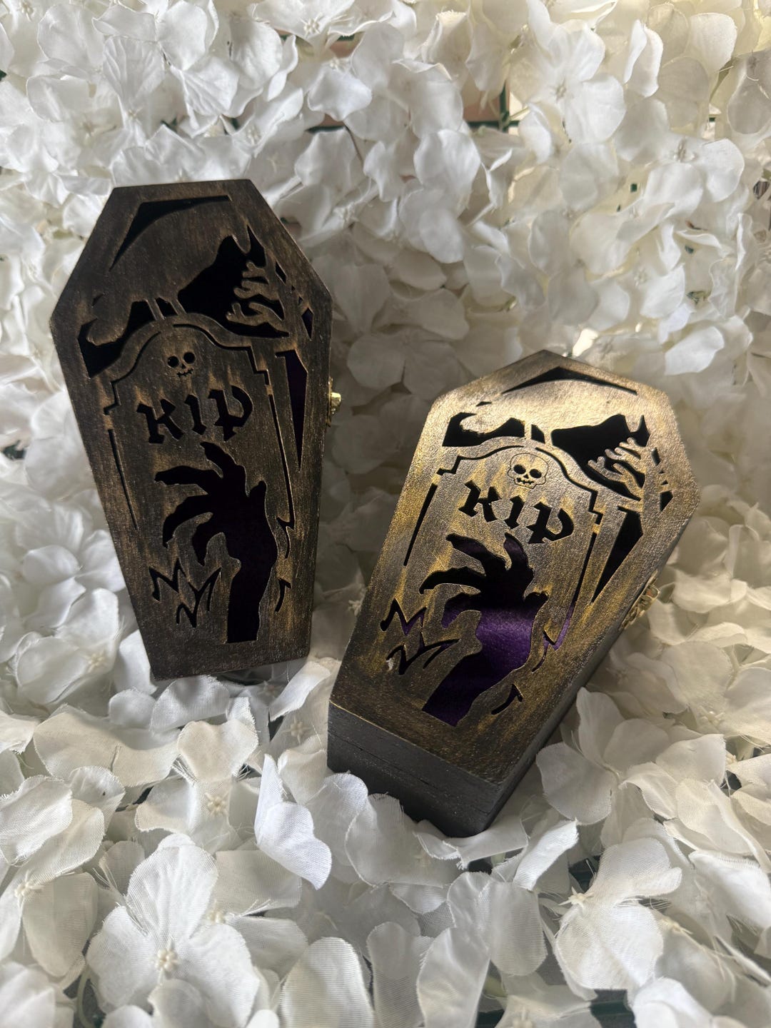 Hand Decorated Coffin Box: Raven & Skeleton Design, Metallic Finish - Etsy