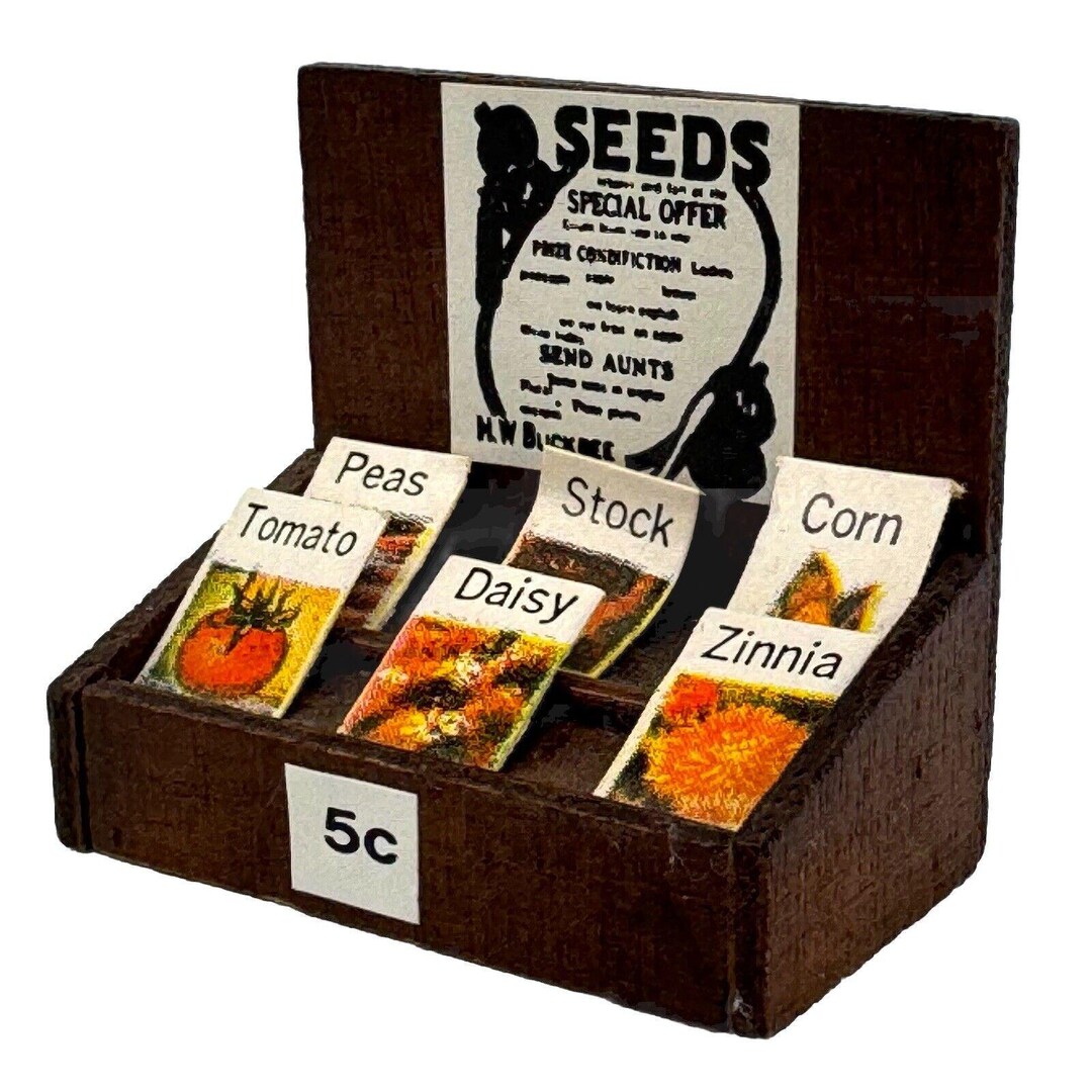 Vintage Seed Packets Display Wood Box Rack Garden Flower Dollhouse ...