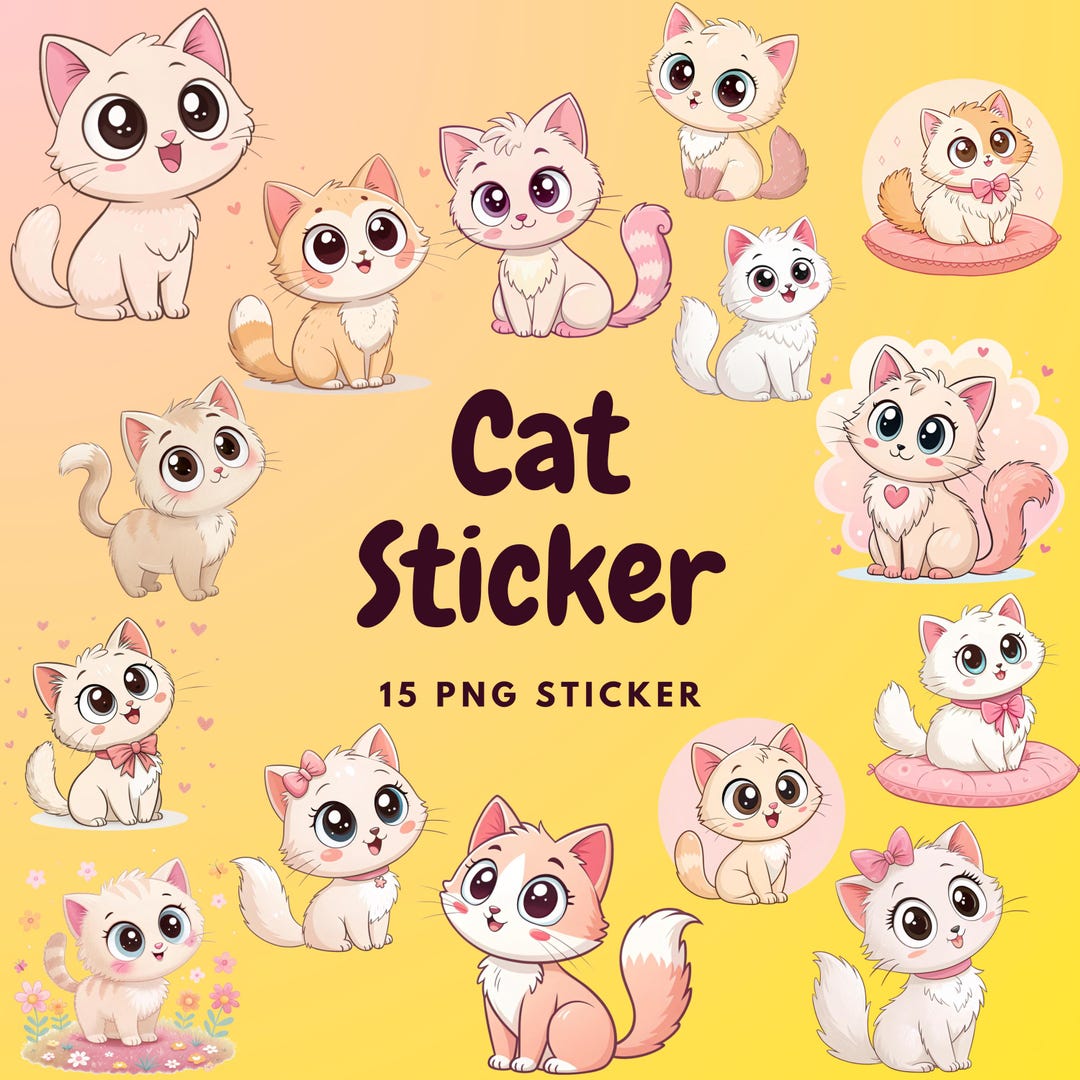 Printable Cute Kawaii Cat Stickers | Digital Download | Adorable ...