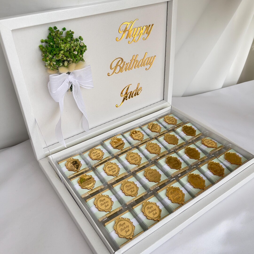 Personalized Light Green Birthday Chocolate Box Favors, Baby Shower ...