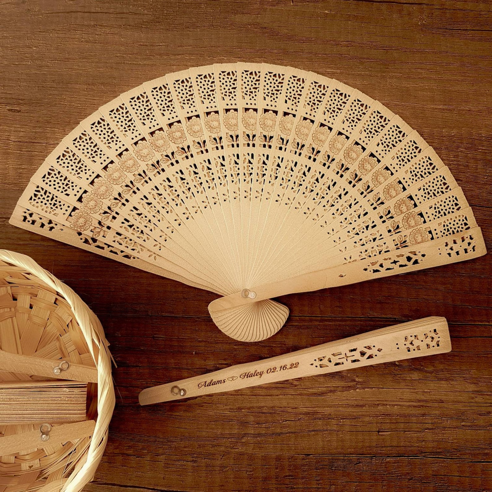45 Custom Sandalwood Hand Fan, Foldable Fan, Wooden Fan Favors, Summer ...