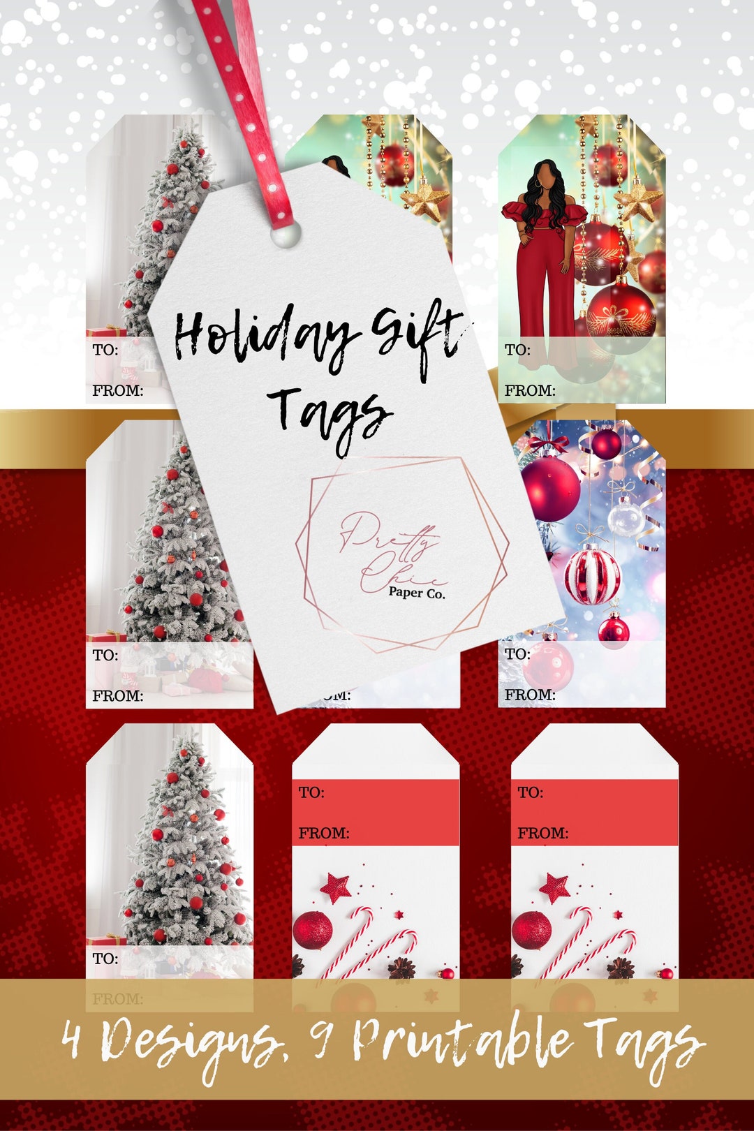 Red and White Christmas Printable Gift Tags - Etsy