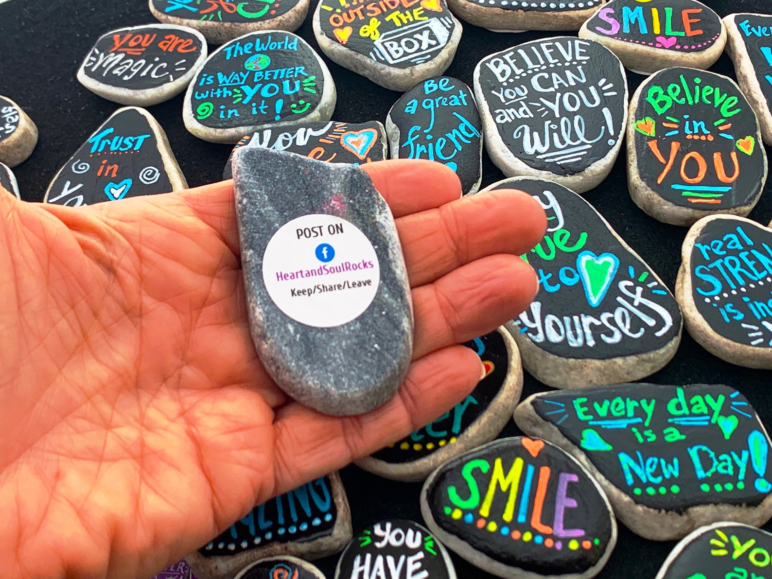 Bright Colored Inspiring Rocks With Heart and Soul Inspired - Etsy