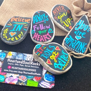 Bright Colored Inspiring Rocks With Heart and Soul Inspired - Etsy
