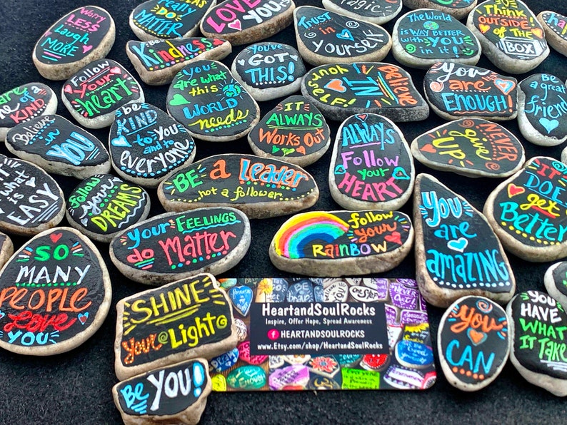 Bright Colored Inspiring Rocks With Heart and Soul Inspired - Etsy