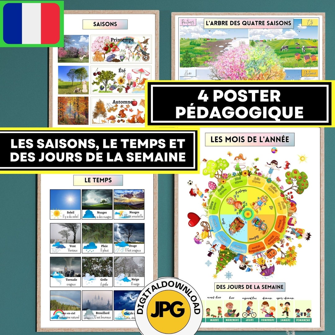 Ensemble of 4 Affiches éducatives La Météo Et Les Saisons for Salle De ...