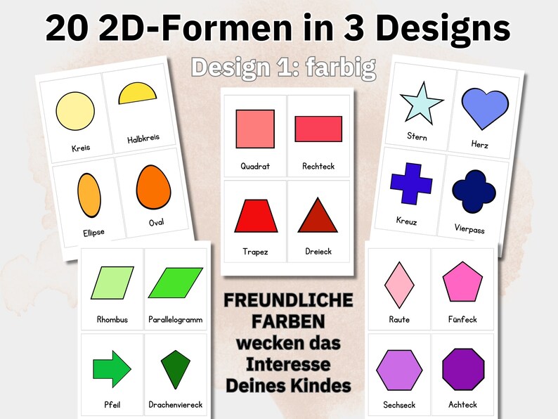 Shape Picture Cards, 2D and 3D Shape Flashcards for Children, Geometric ...