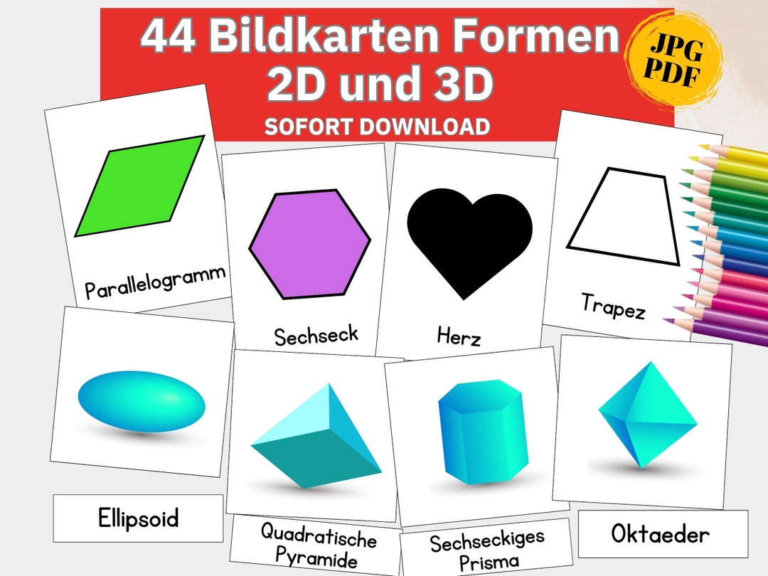 Shapes Picture Cards, 2d and 3d Shapes Learning Cards Children ...