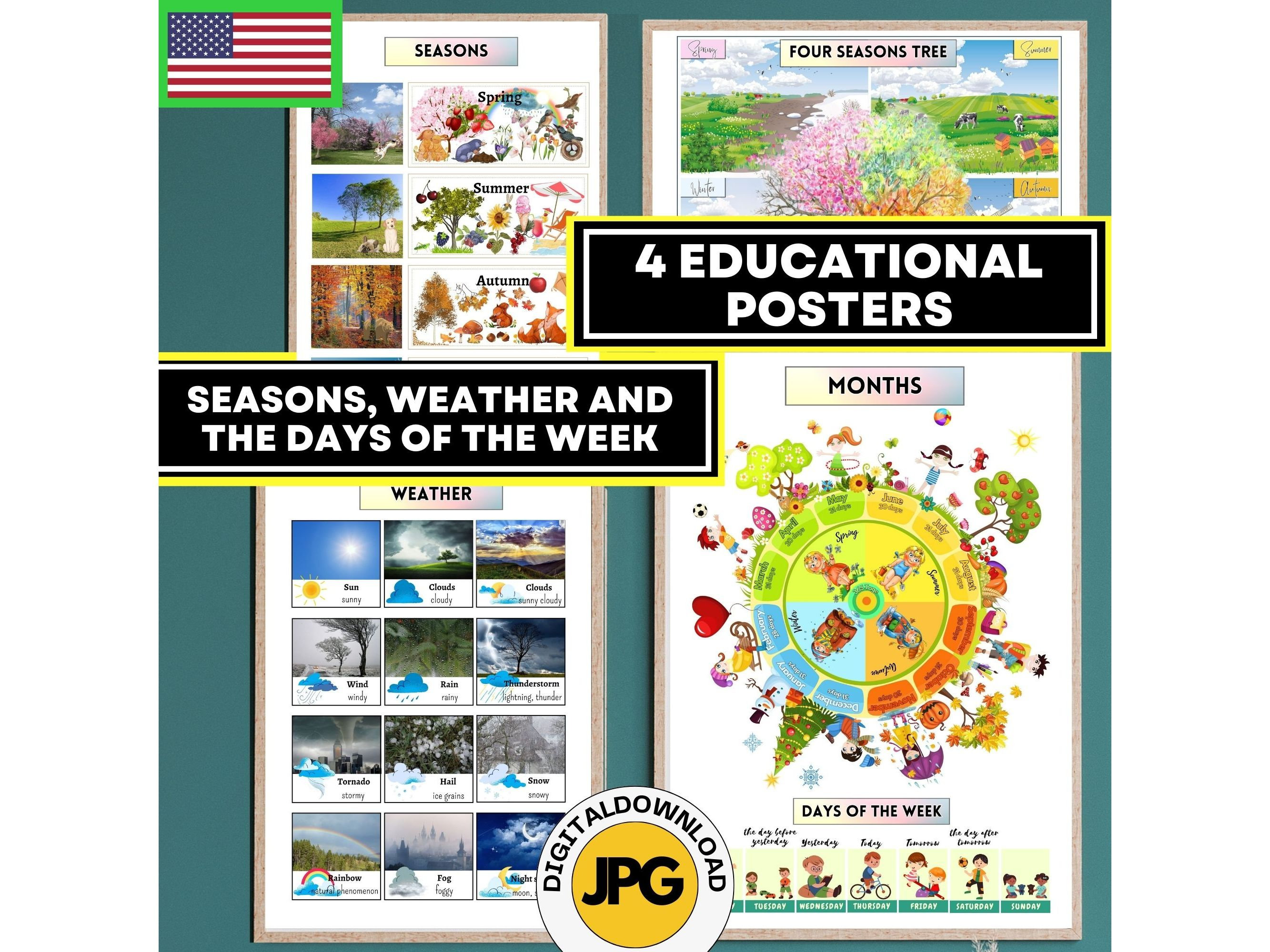 Four Seasons Print, Montessori 4 Seasons Printable, Educational Posters ...