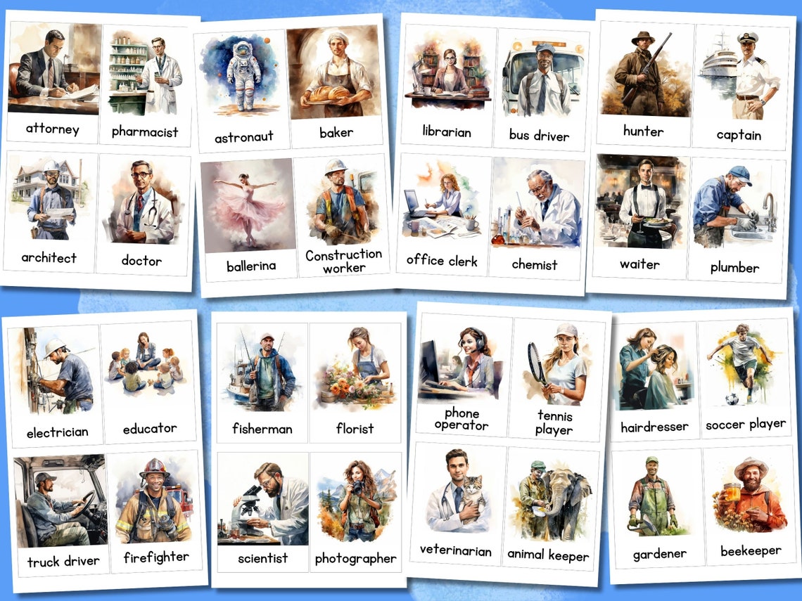 80 Professions Cards Flash Cards for Learning Professions, Occupation ...