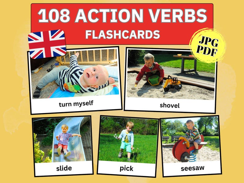 Action Verbs Flashcards for Kids Action Words Poster Verb Sheet ...