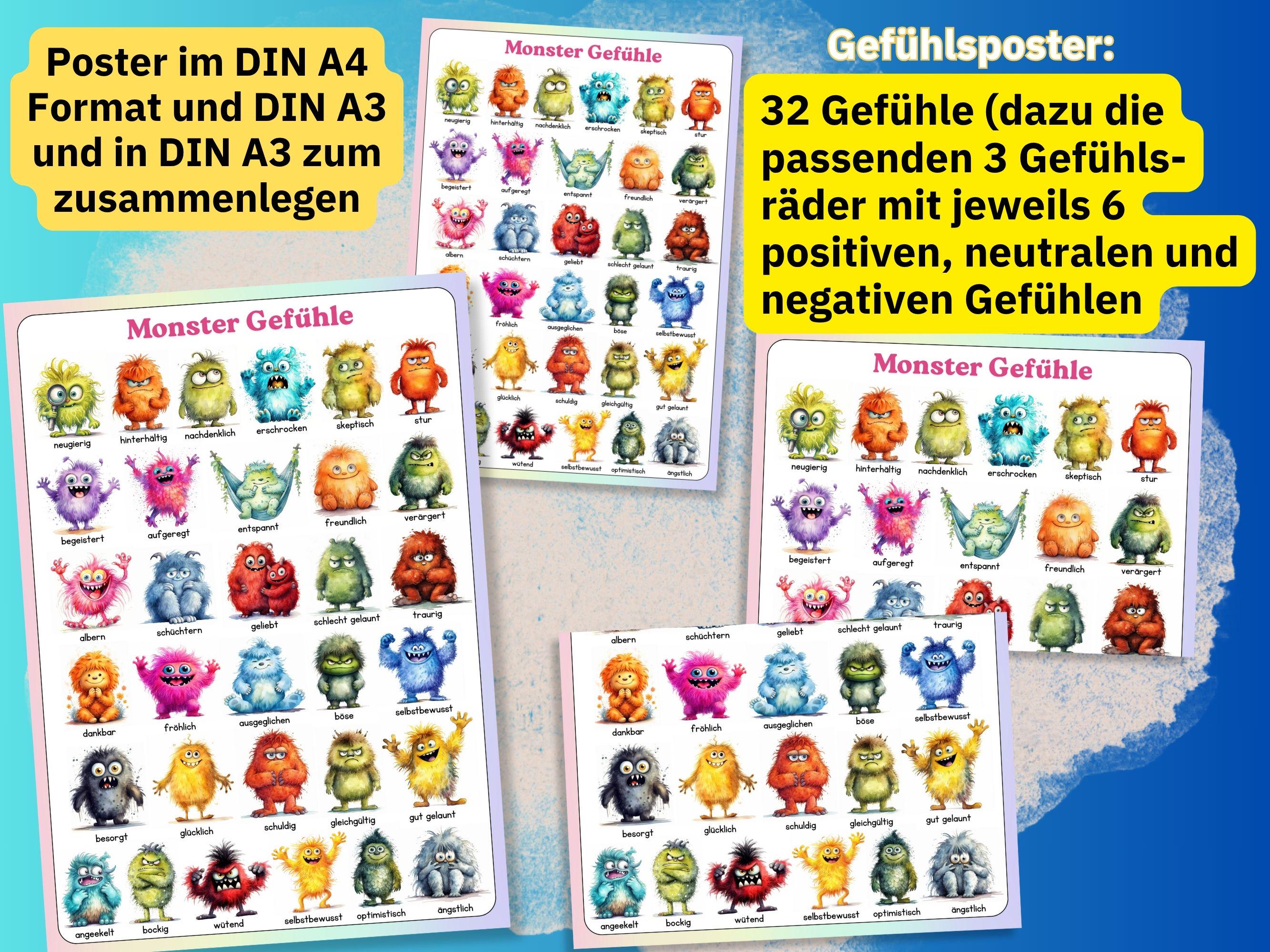 Poster Monster Learning Game Children Name Feelings Feeling Cards ...