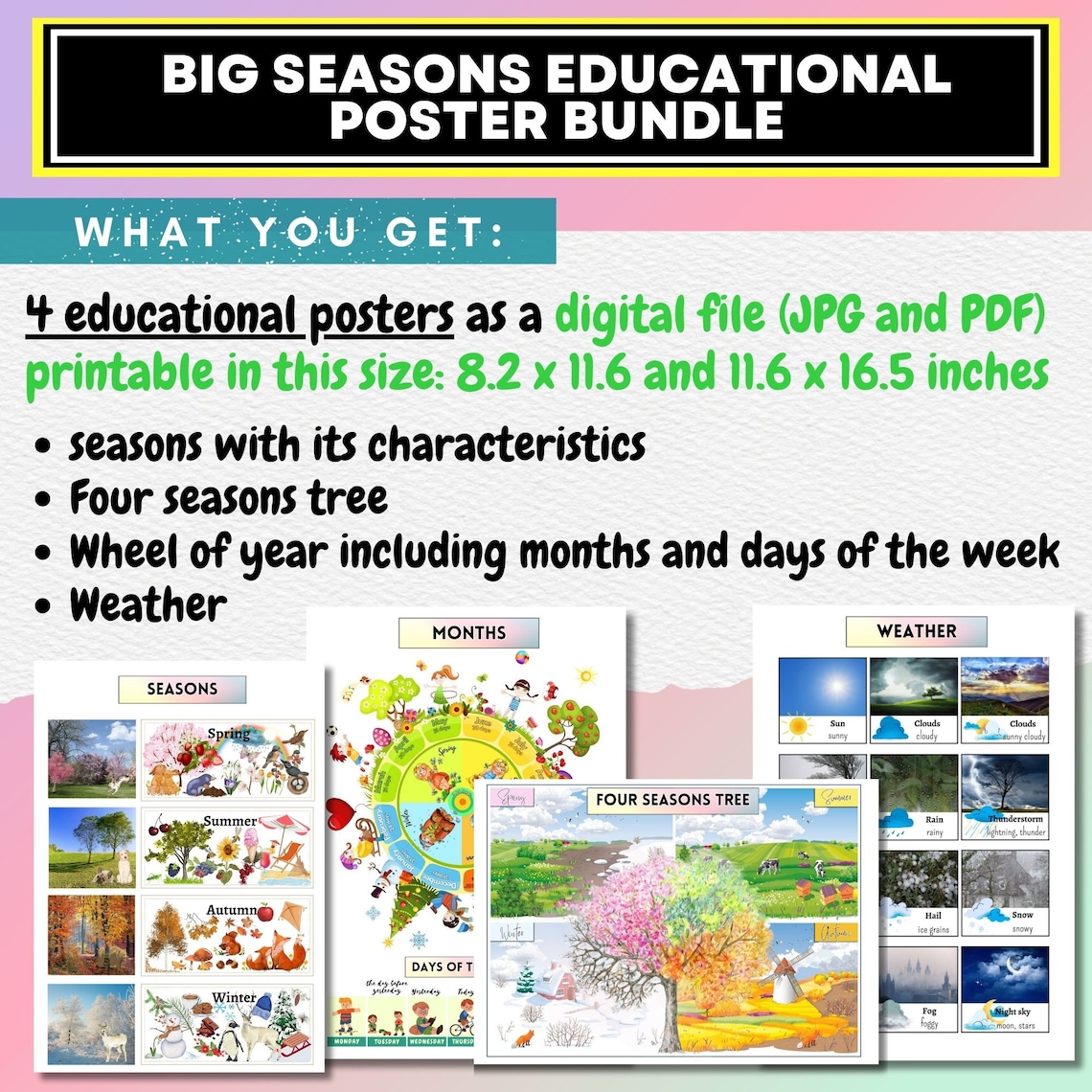 Four Seasons Print, Montessori 4 Seasons Printable, Educational Posters ...