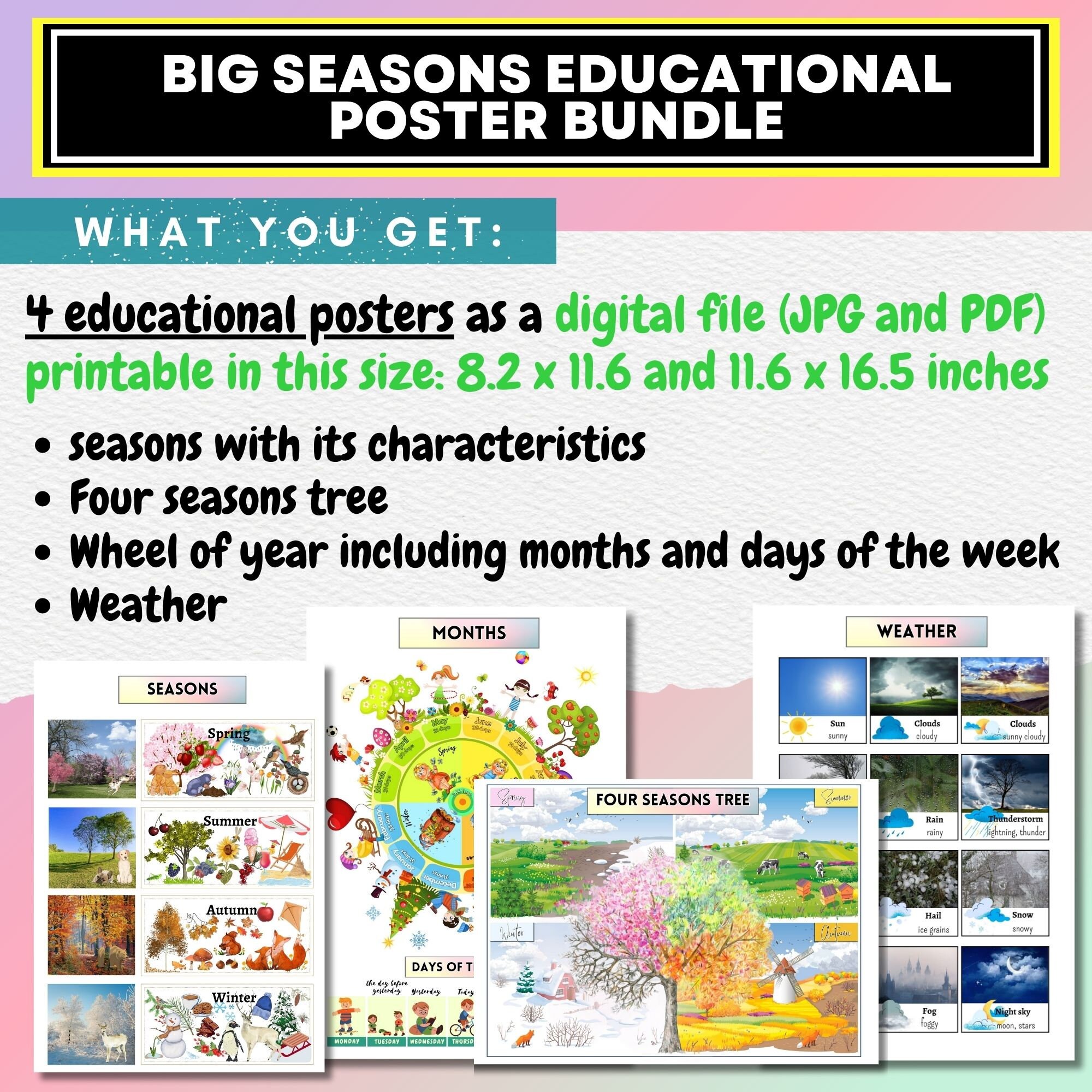 Four Seasons Print, Montessori 4 Seasons Printable, Educational Posters ...