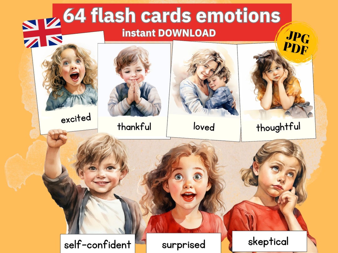 Emotion Flash Cards Feelings Kids Feelings Cards, Emotions Flashcards ...