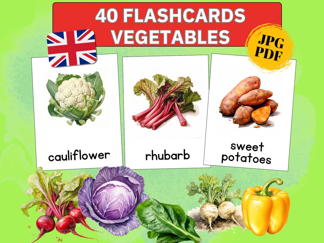 Vegetables Watercolor Flashcards for Kids, Montessori Homeschool Flash ...