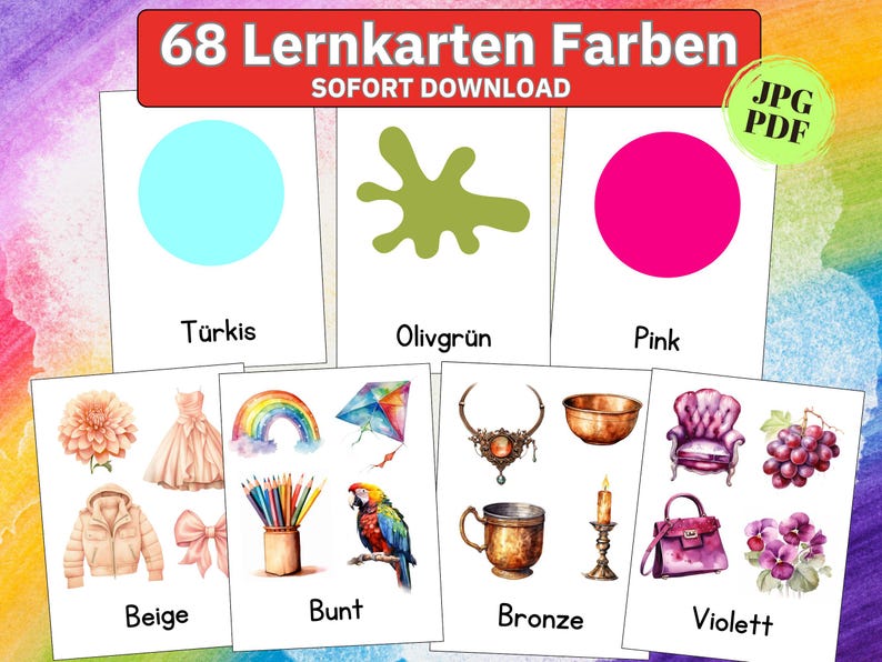 Flashcards, Color Picture Cards, Children Learn Colors, Montessori ...