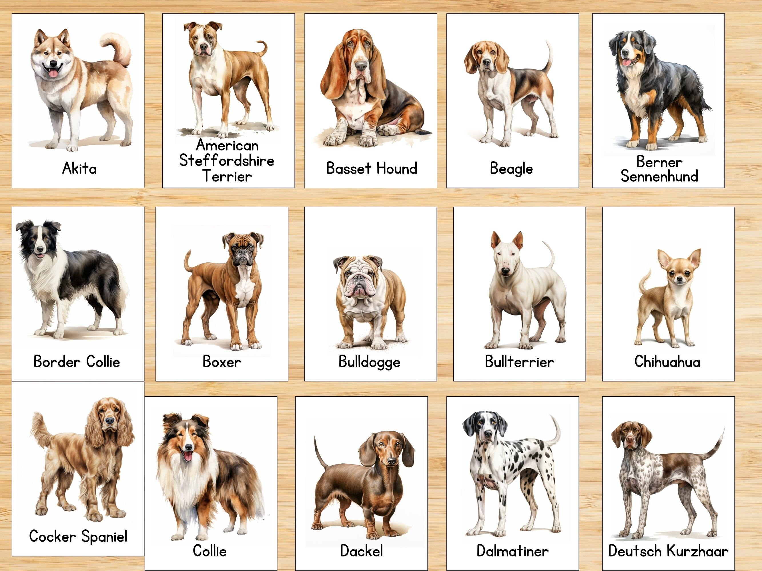 Dog Breeds Picture Cards, Animal Cards Dogs Breed Learning Material ...