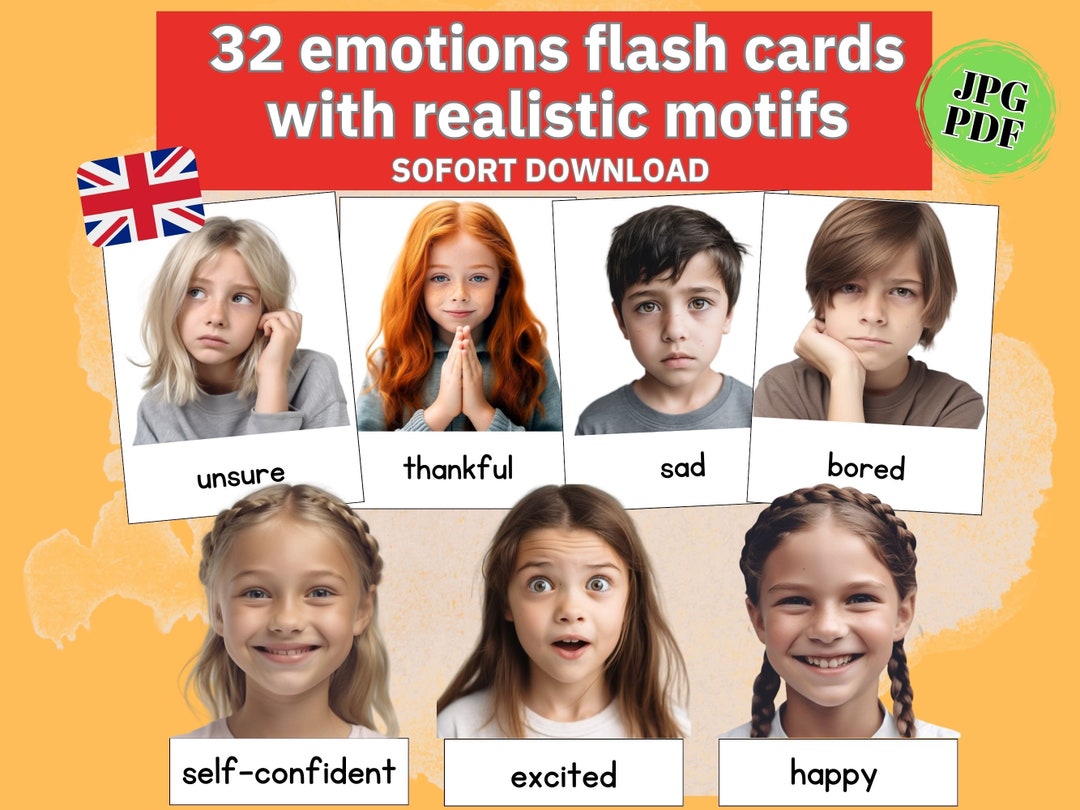 Emotion Flash Cards Feelings Kids Feelings Cards, Emotions Flashcards ...