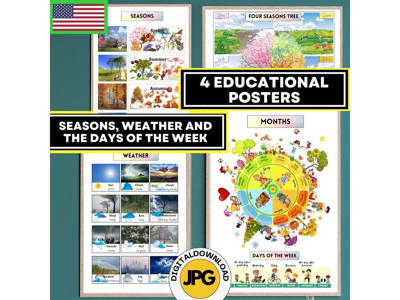Four Seasons Print, Montessori 4 Seasons Printable, Educational Posters ...