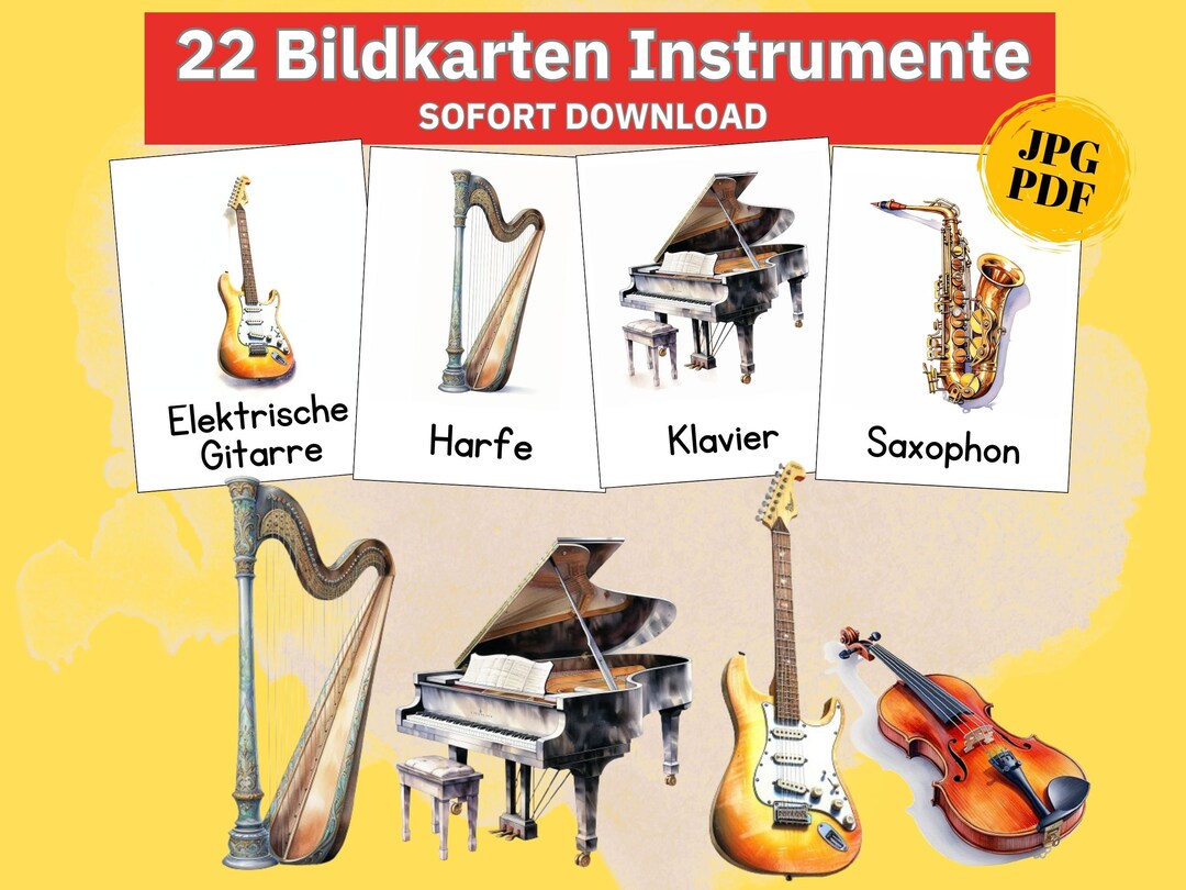 Learning Cards Musical Instruments Children Flashcards Montessori ...