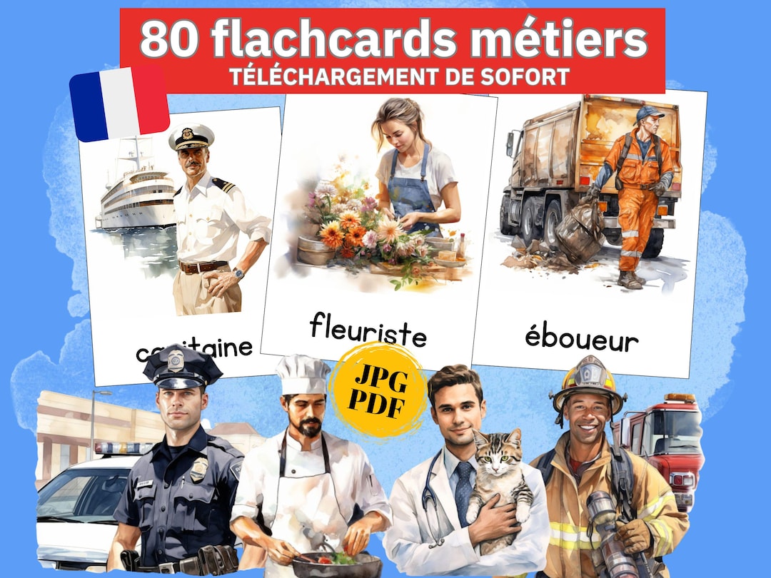 Professions Montessori Flashcards for Toddlers, Metiers Francais ...