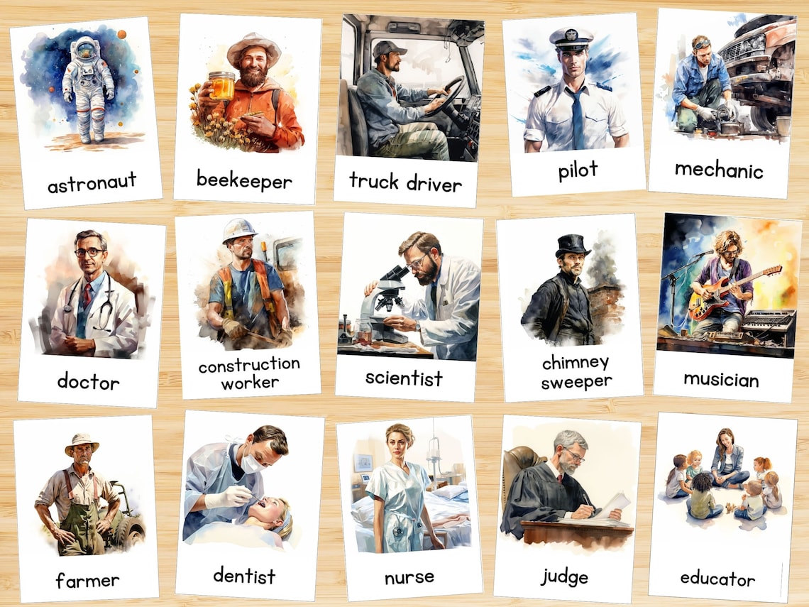 80 Professions Cards Flash Cards for Learning Professions, Occupation ...