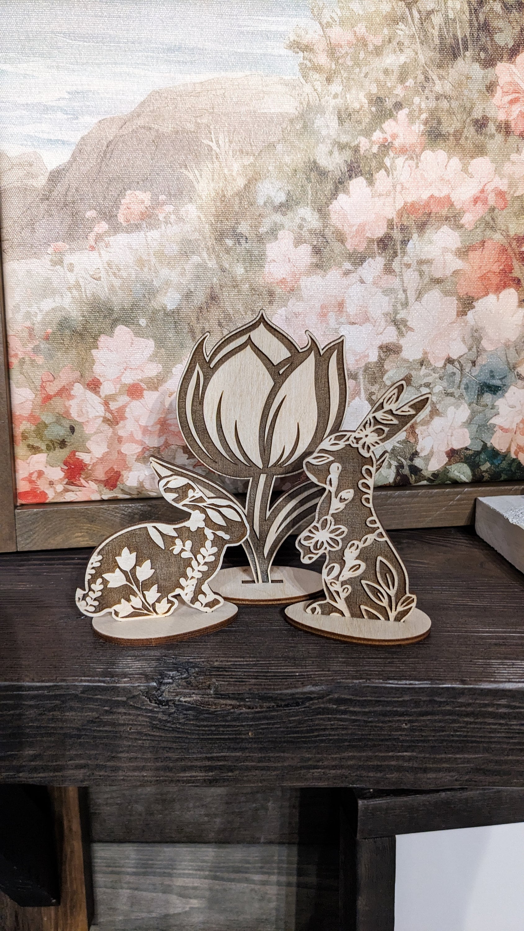 Glowforge Lightburn Easter Spring Design Set Floral Bunnies and Flower ...