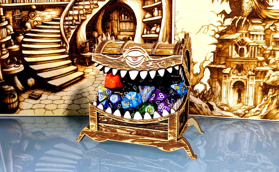 Mimic Chest D&D Dice Box Collector - Dice Jail | Glowforge | Lightburn ...