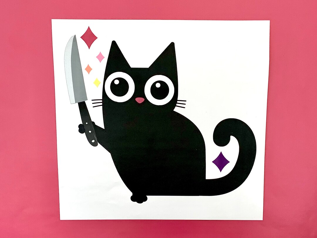 Black Cat Holding a Knife Car Decal, Stabby Kitty Decal, All Weather ...