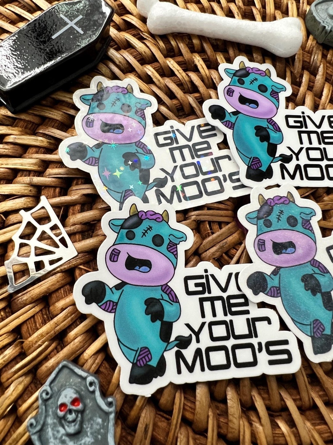 Moo Moo Subamo Sticker, Spooky Cow Sticker, Zombie Cow Stickers, Funny ...