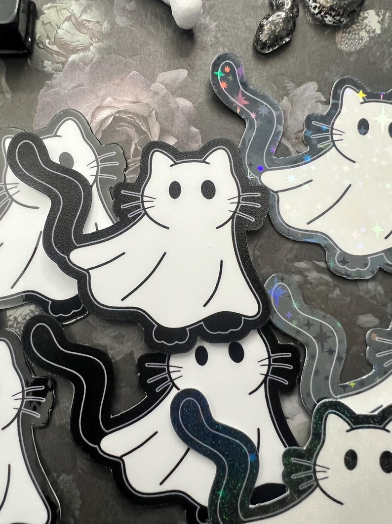 Ghost Cat Sticker, Ghost Stickers, Cat Stickers, Spooky Sticker, Water ...