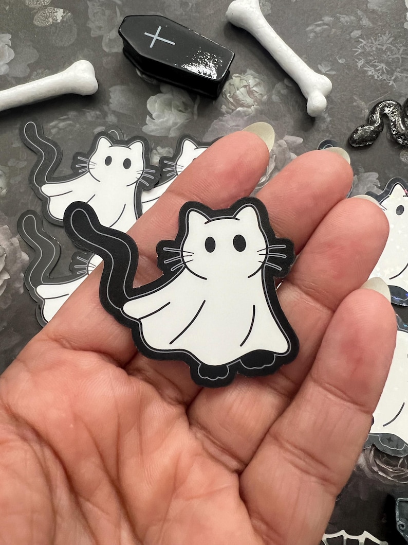 Ghost Cat Sticker, Ghost Stickers, Cat Stickers, Spooky Sticker, Water ...