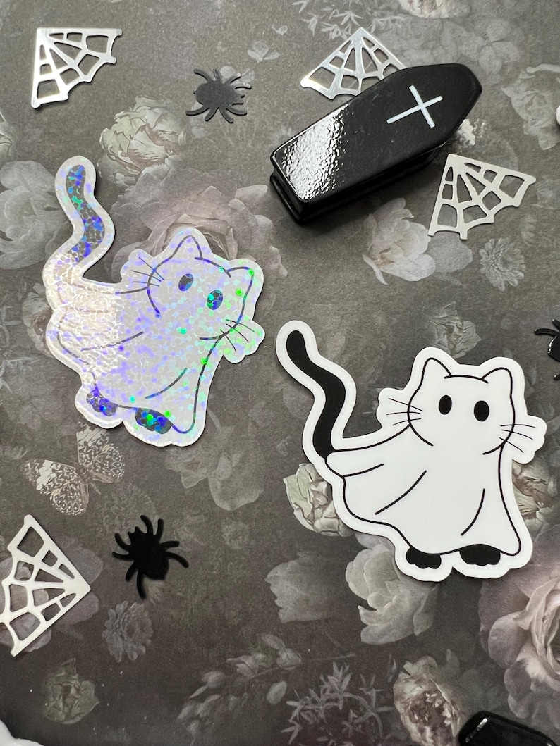 Ghost Cat Sticker, Ghost Stickers, Cat Stickers, Spooky Sticker, Water ...