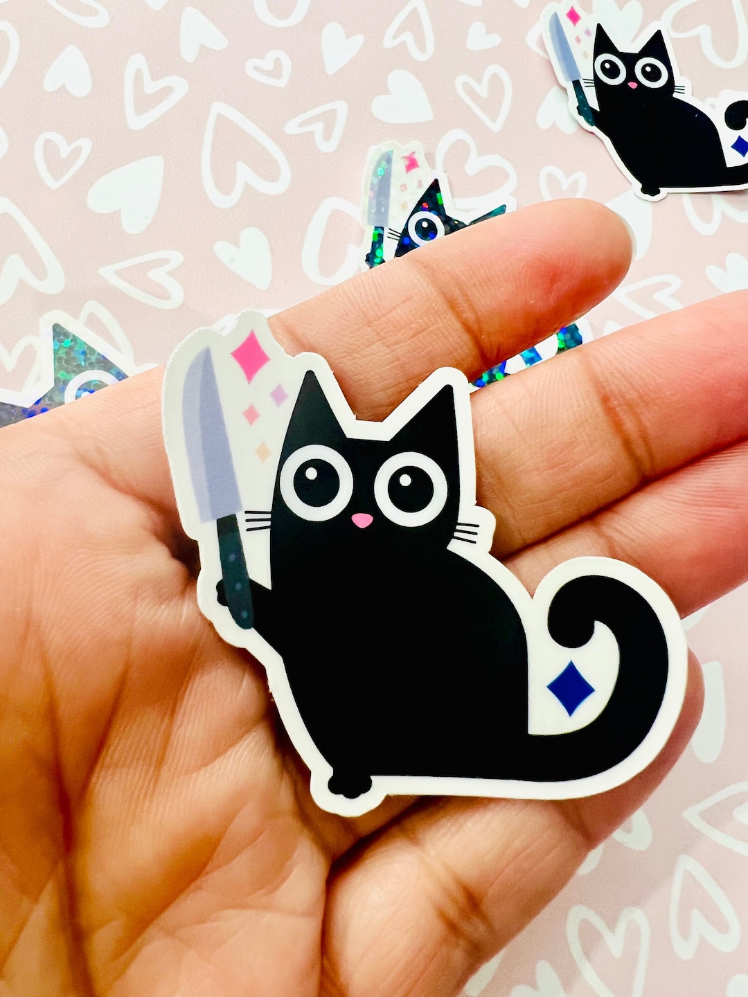 Black Cat Holding a Knife, Stabby Kitty Sticker, Black Cat Sticker ...