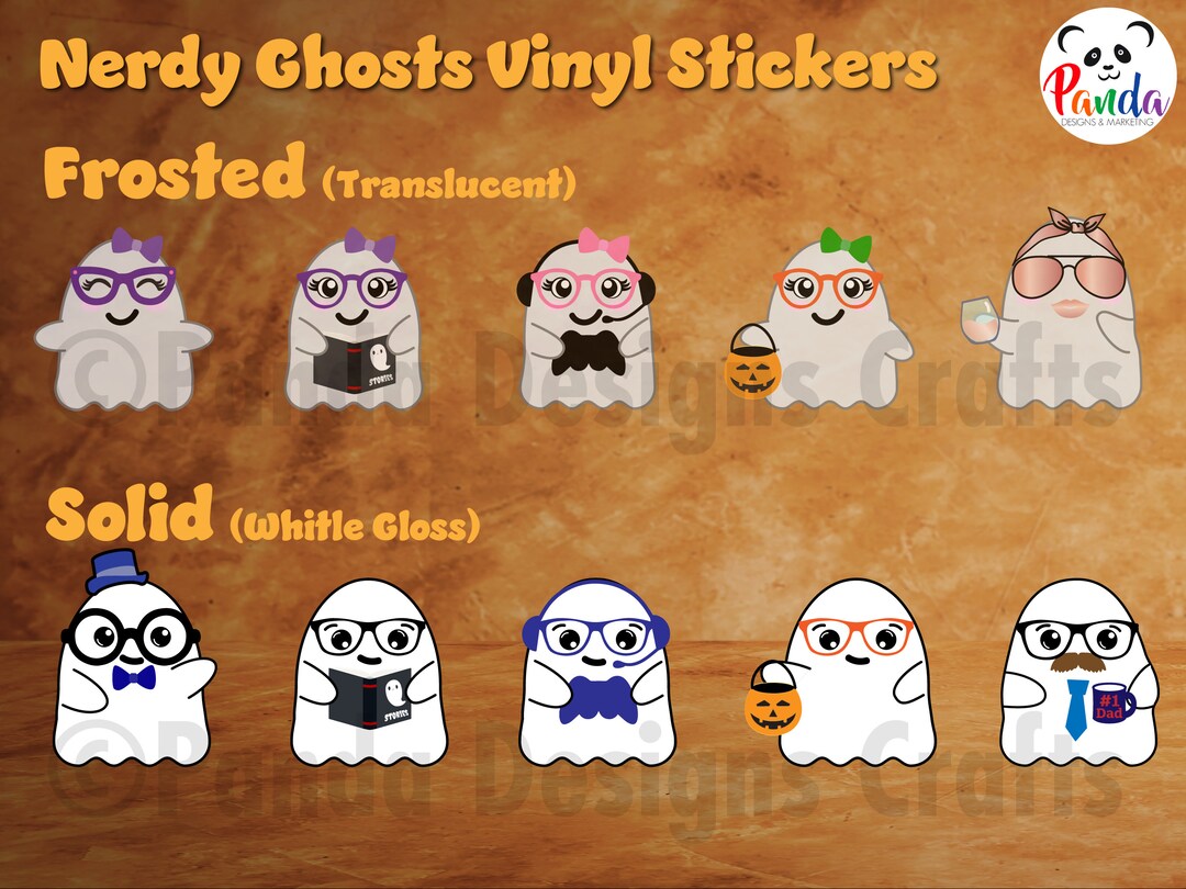 Nerdy Ghost Vinyl Stickers 10 Designs. Water Resistant, Cute Halloween Ghosts With Glasses ...