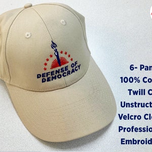 Embroidered Hat Defense of Democracy Logo on Cotton Twill 6-panel ...