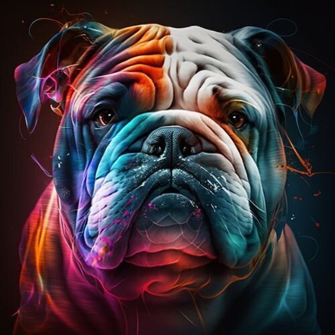 Printable Colourful Digital Art Print. Wall Art of a Bulldog. - Etsy