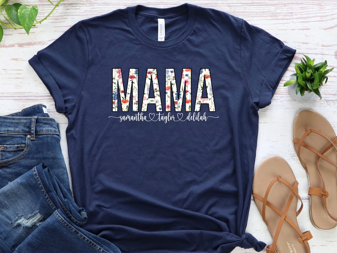 Custom Floral Mama Shirt, Personalized Kids Names, Mother's Day Gift - Etsy